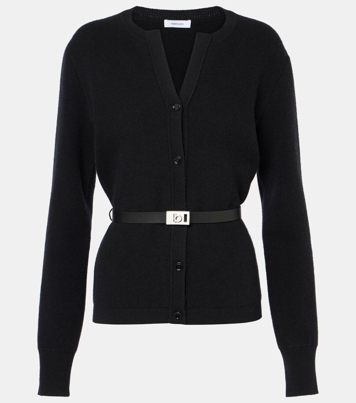 Ferragamo Leather-trimmed belted cardigan Salvatore Ferragamo