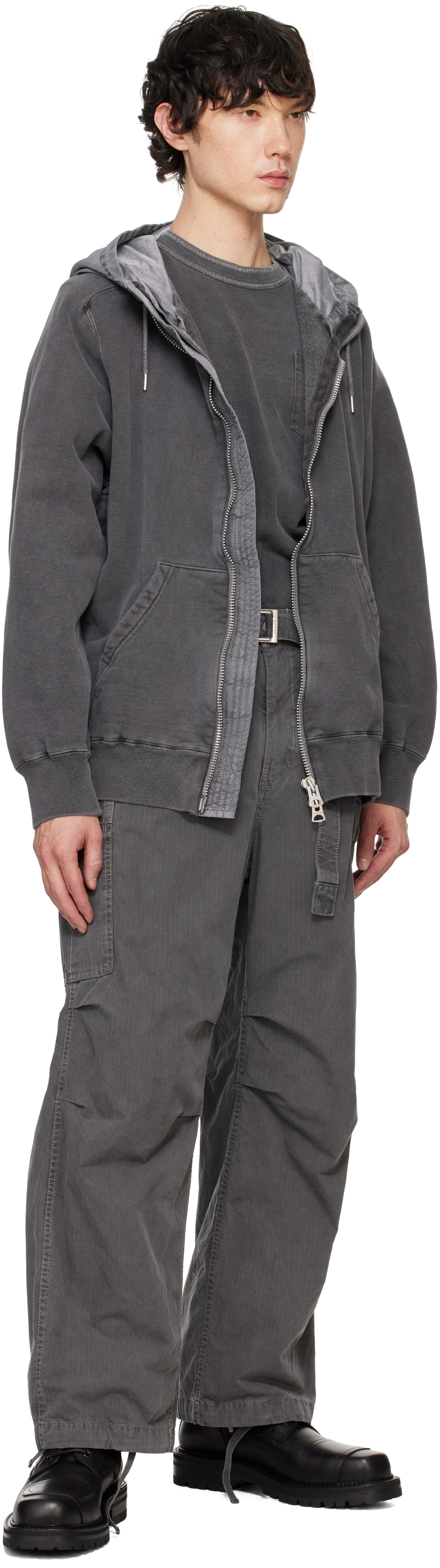 sacai Gray Garment Dye Rip Stop Cargo Pants Sacai