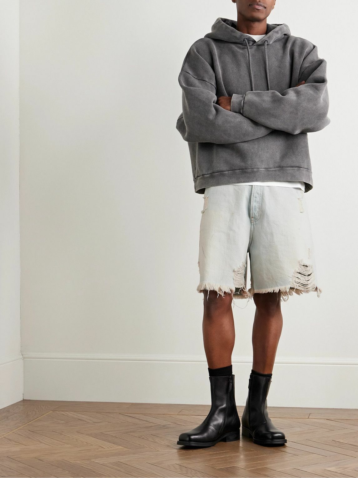 Acne Studios - Rudney Wide-Leg Distressed Denim Shorts - Blue Acne Studios