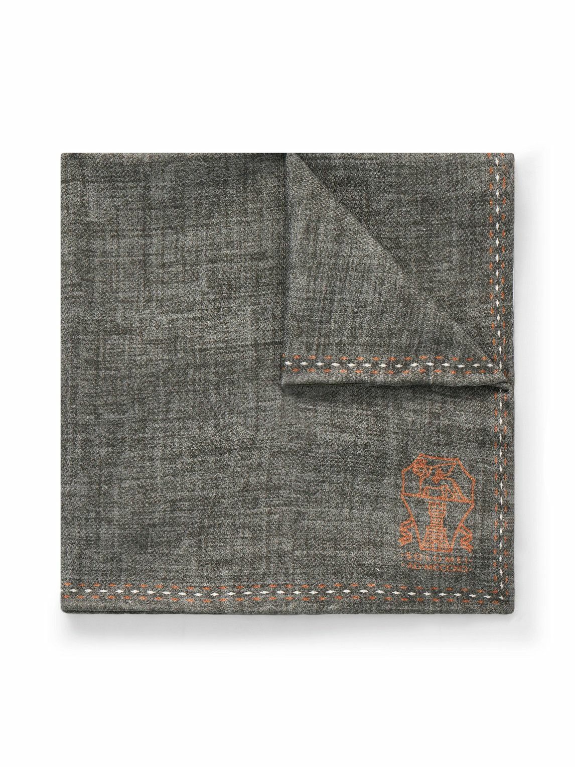 Brunello Cucinelli - Logo-Print Silk Pocket Square Brunello Cucinelli