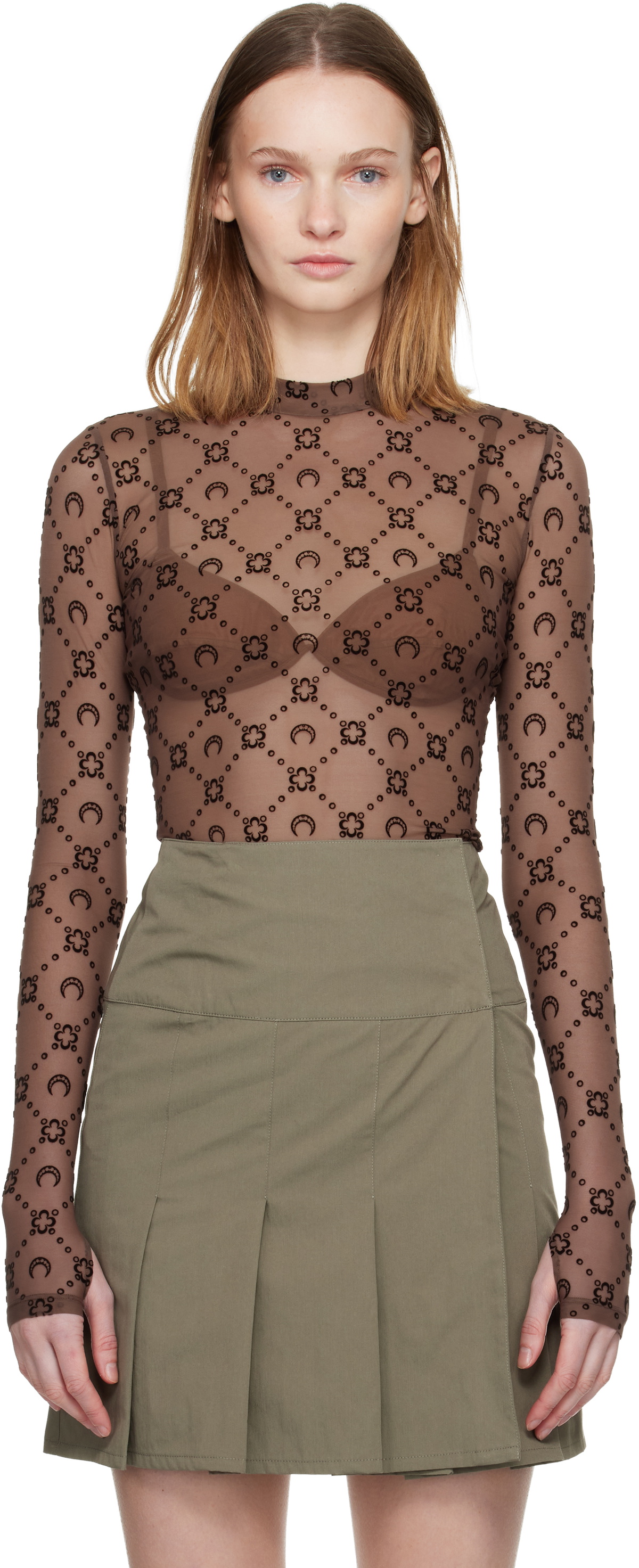Marine Serre SSENSE Exclusive Brown Moonogram Flock LS Highneck Top ...