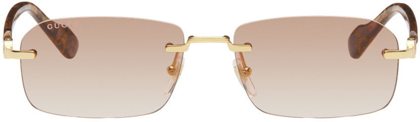 Gucci Gold & Red Rectangular Sunglasses Gucci