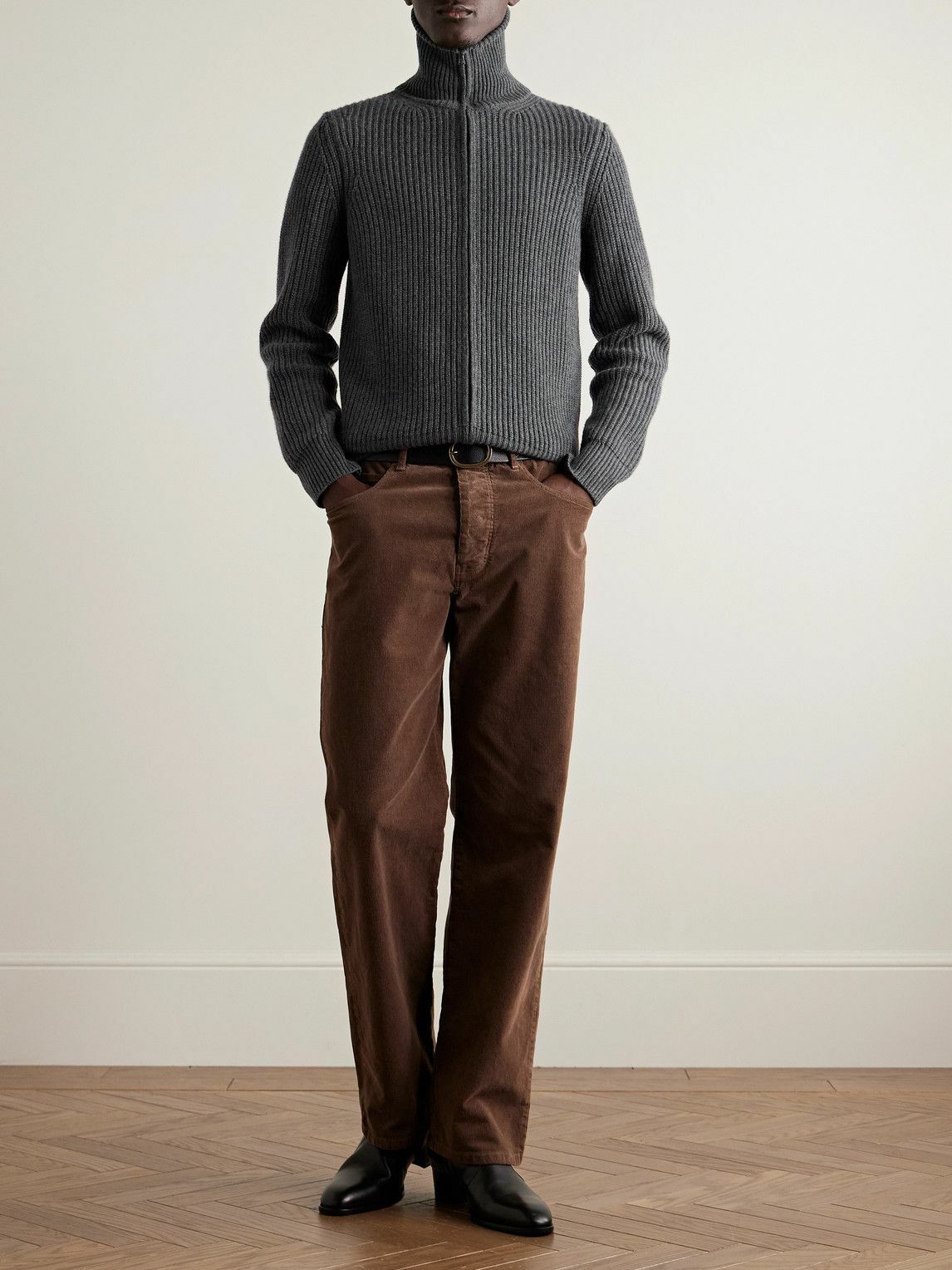 Nili Lotan - Ribbed-Knit Zip-Up Cardigan - Gray Nili Lotan