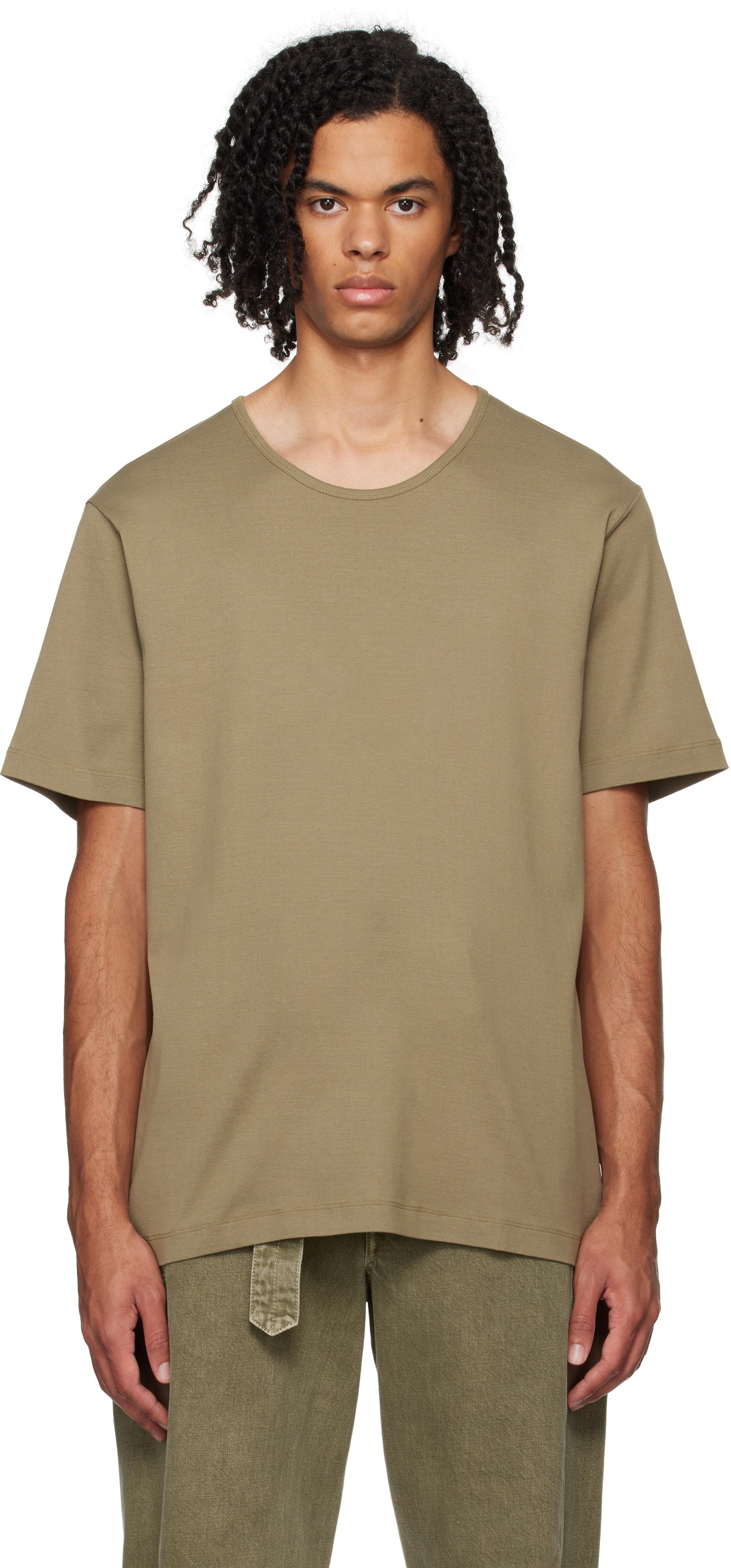 Lemaire Khaki Rib U Neck T Shirt Lemaire