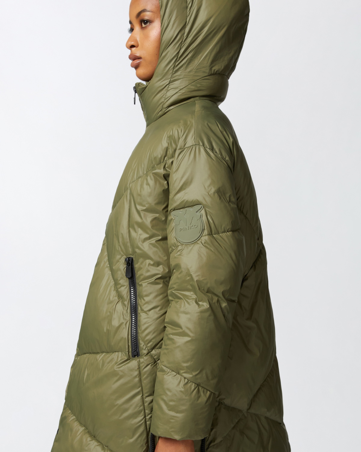 Pinko Technical Canvas Padded Puffer Jacket With Hood Ivy Green Pinko