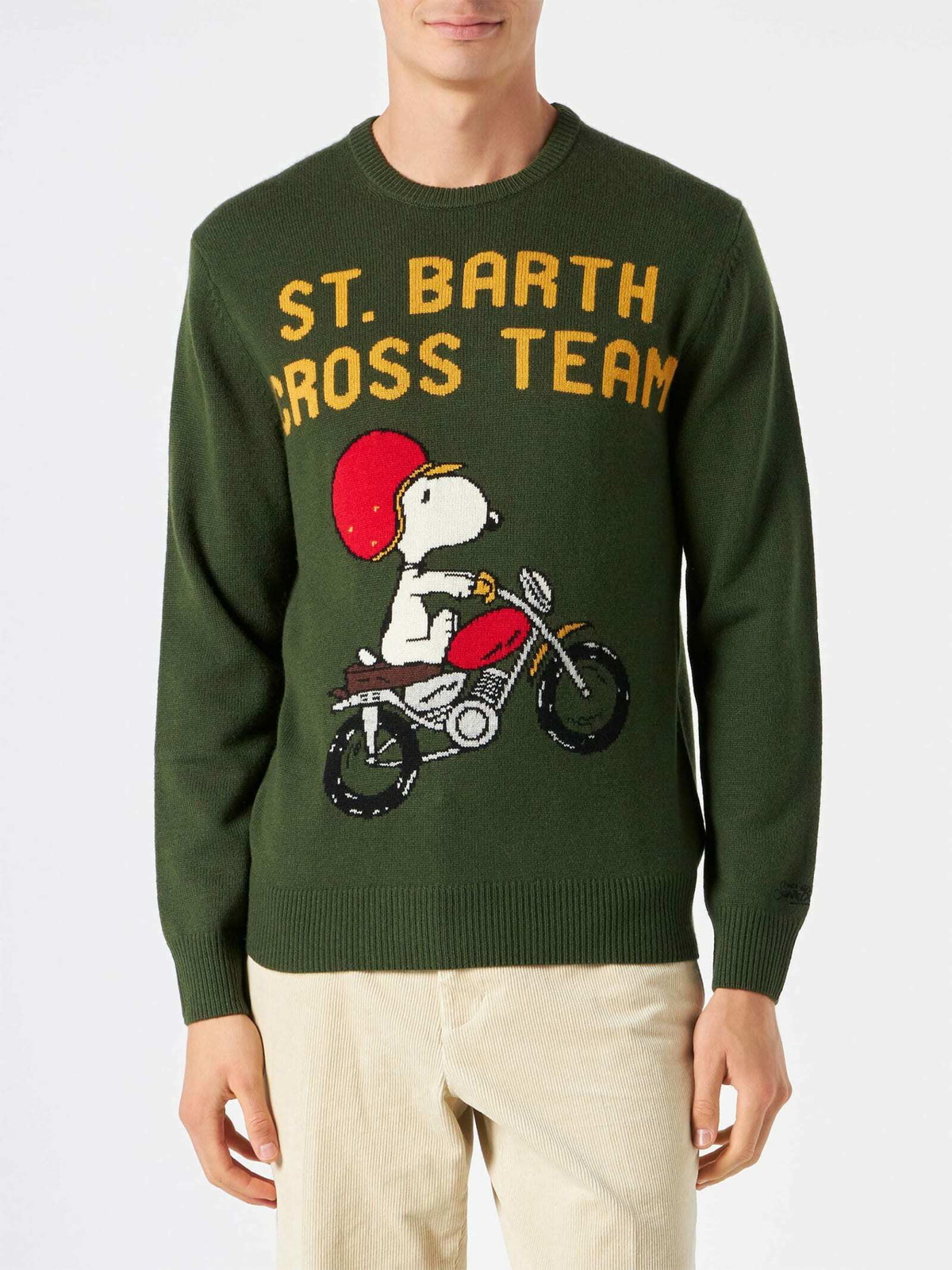 MC2 Saint Barth Man Military Green Sweater With Snoopy Print | Peanuts ...