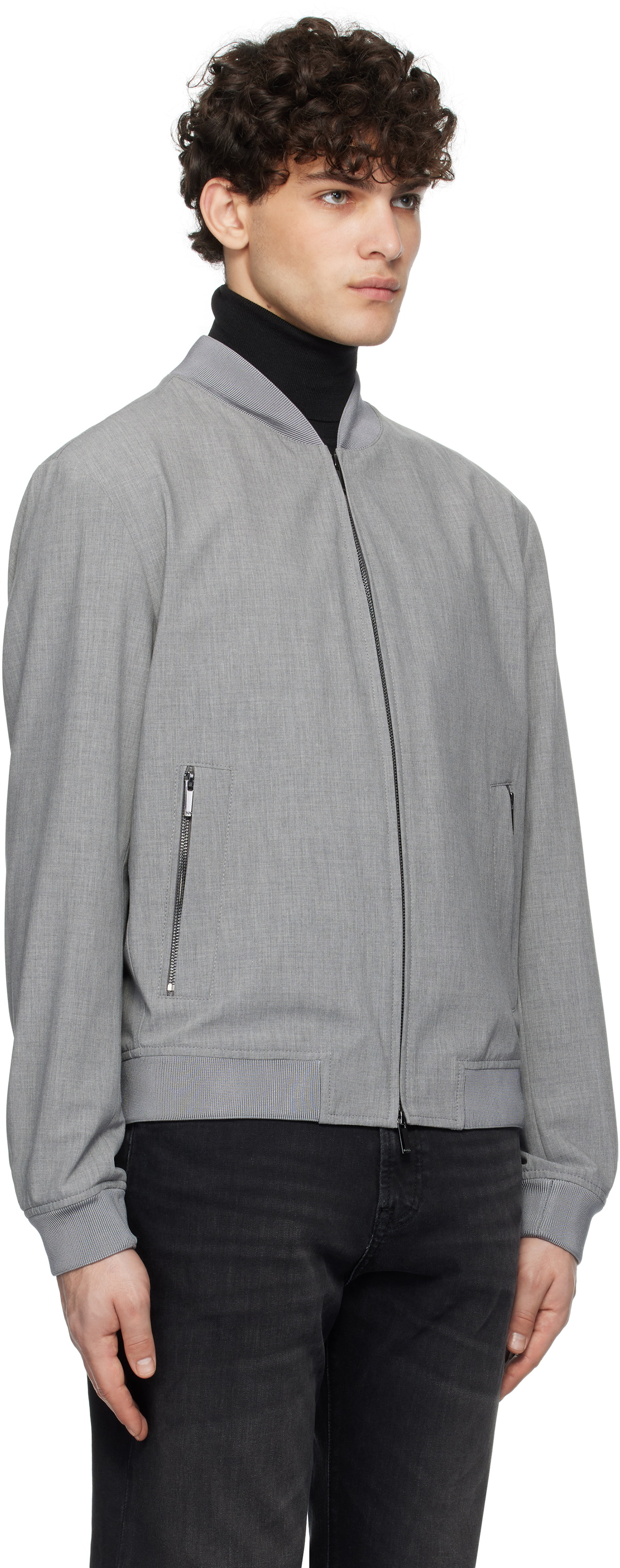 BOSS Gray Slim-Fit Bomber Jacket BOSS