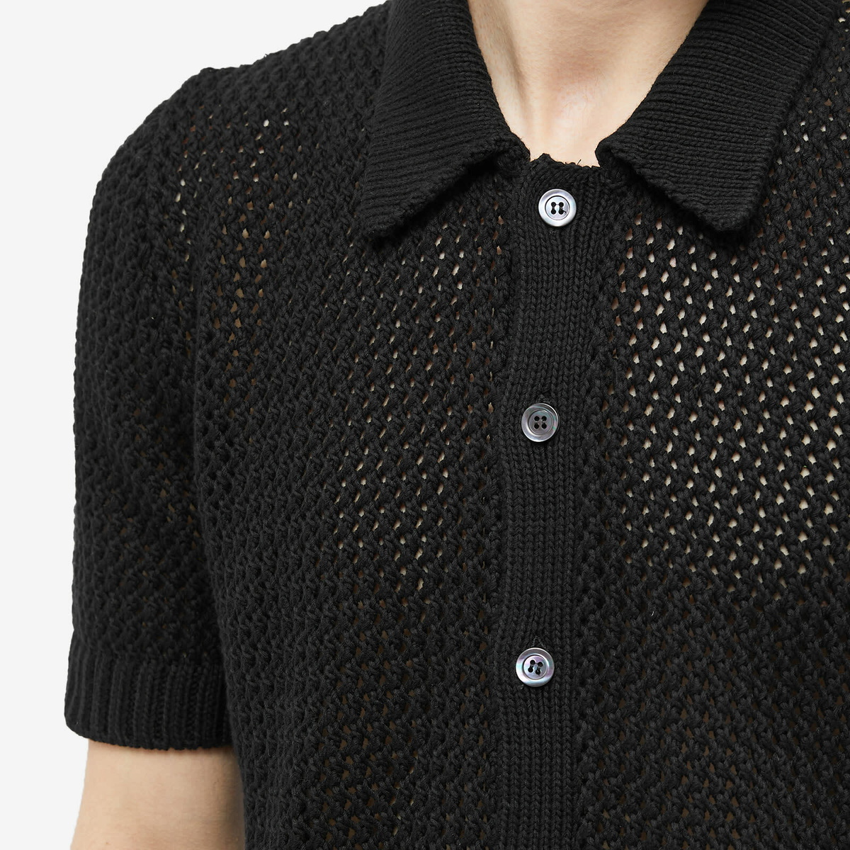 Barena Men's Crochet Knit Shirt in Nero Barena