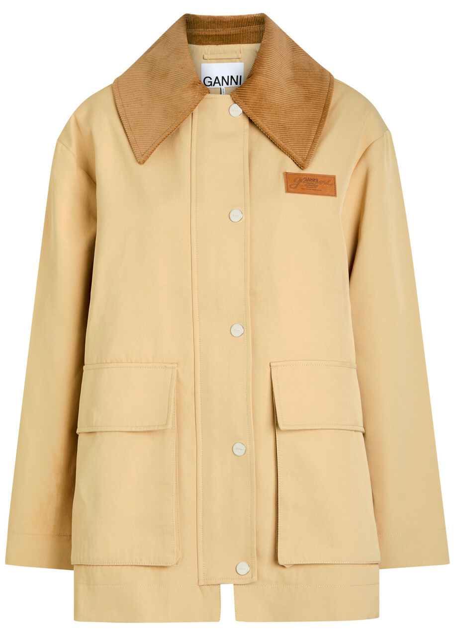 Ganni Corduroy-collar Twill Jacket Beige GANNI