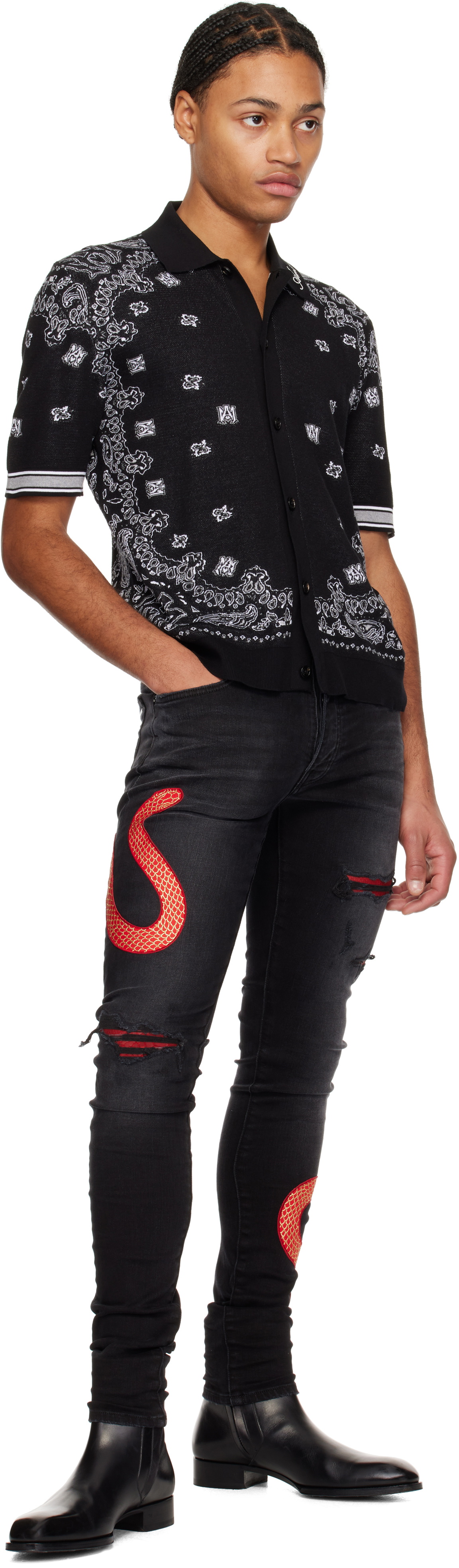 AMIRI Black XO Snake Jeans Amiri