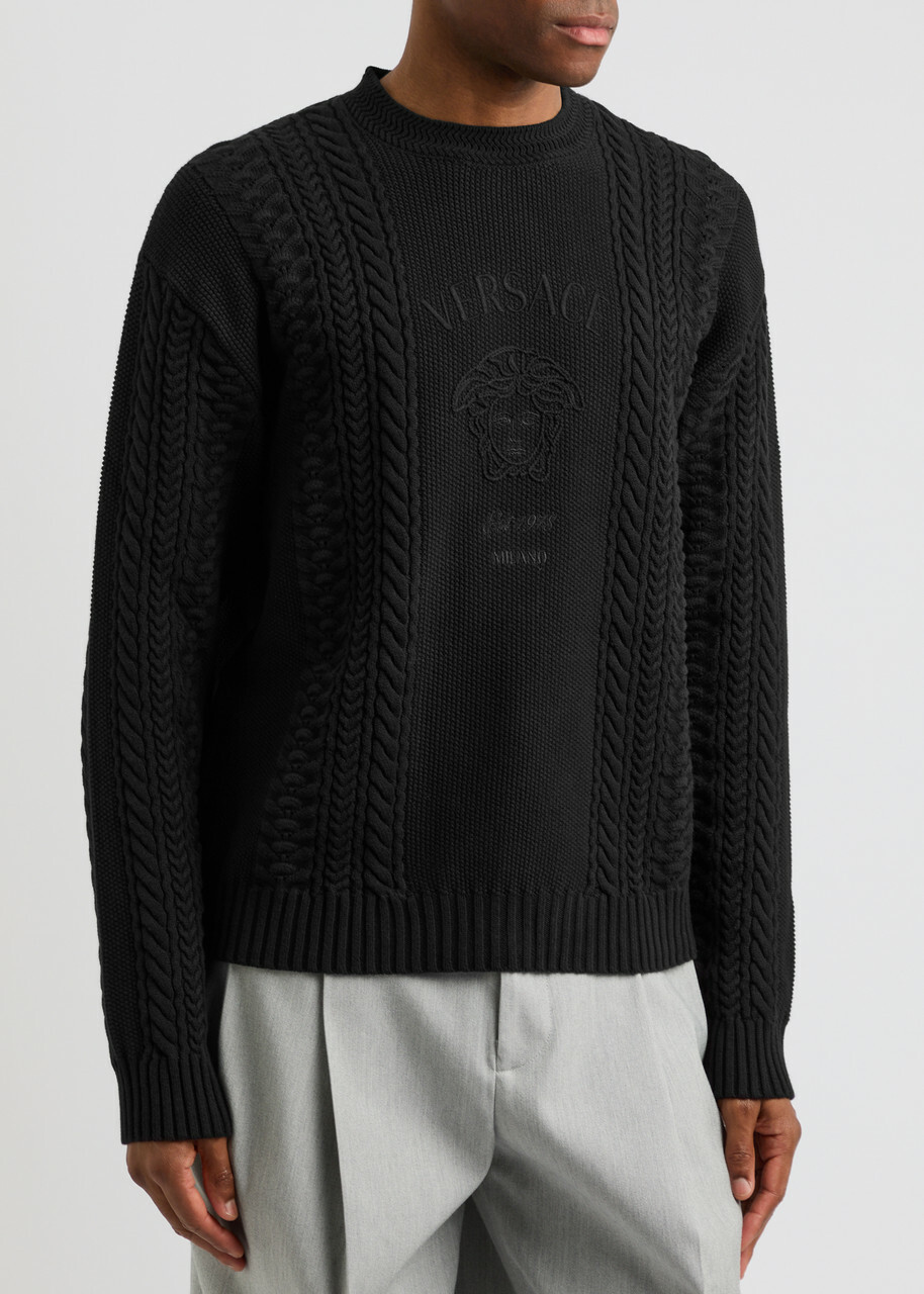 Versace Medusa-embroidered Panelled Cotton-blend Jumper Black Versace