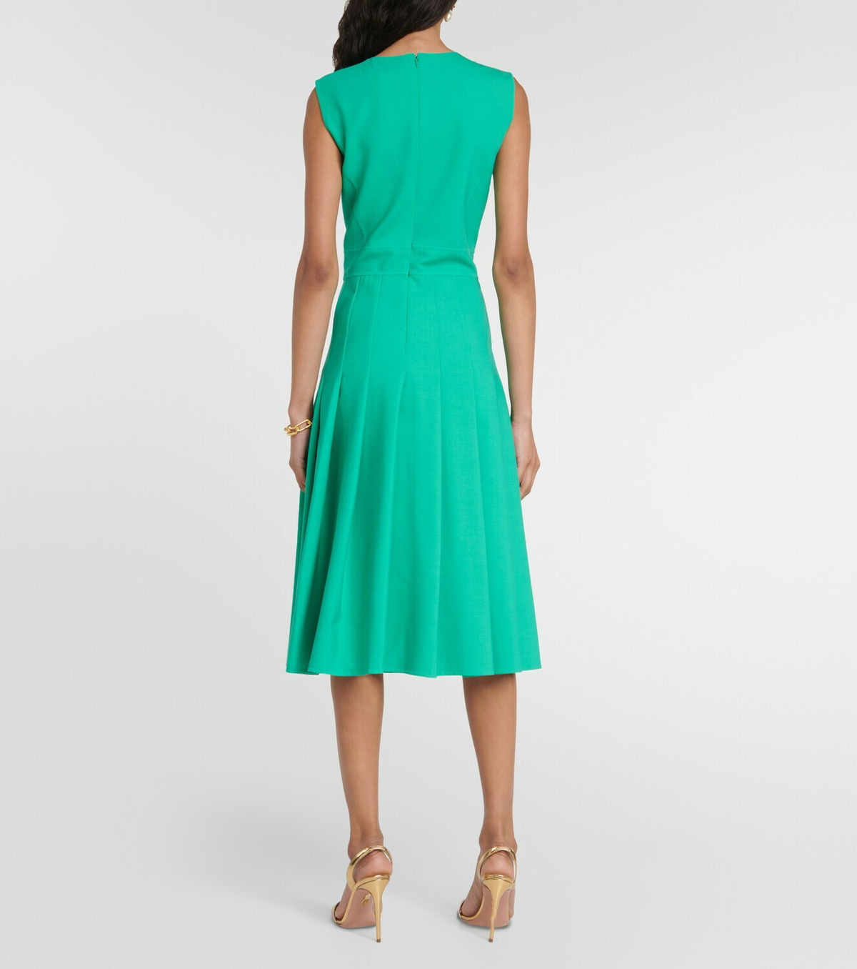Oscar de la Renta Pintuck pleated A-line wool dress Oscar de la Renta