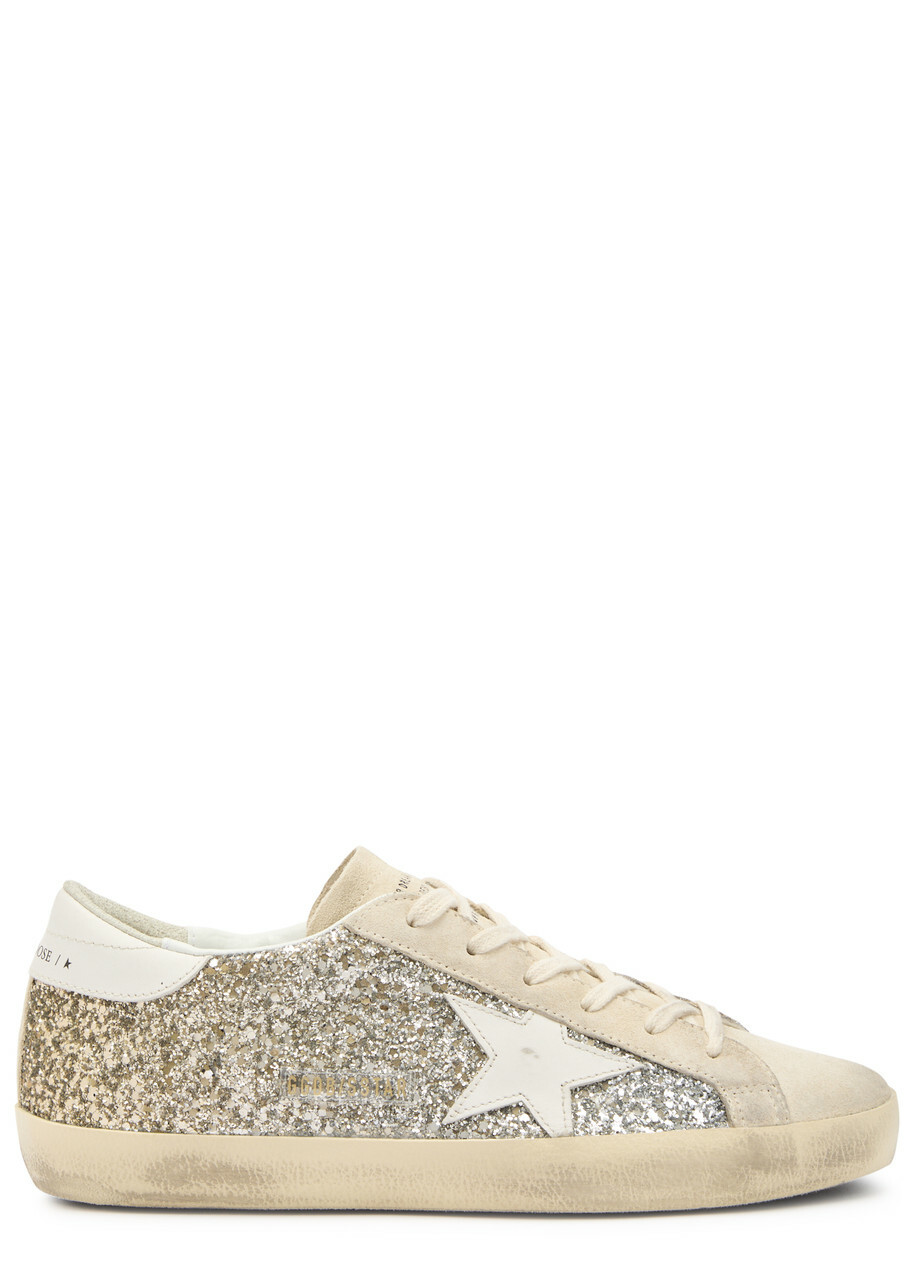 Golden Goose Super-Star Panelled Glittered Sneakers Beige Golden Goose ...