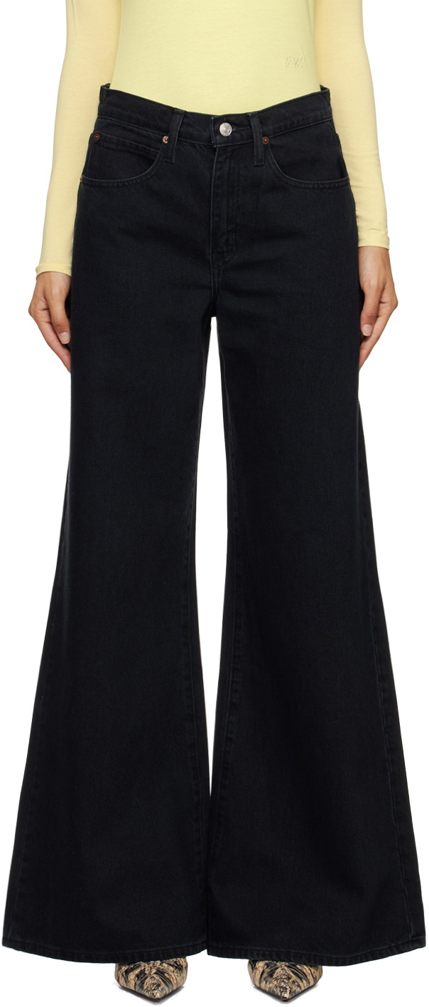 FRAME Black Easy Wide Flare Jeans Frame Denim