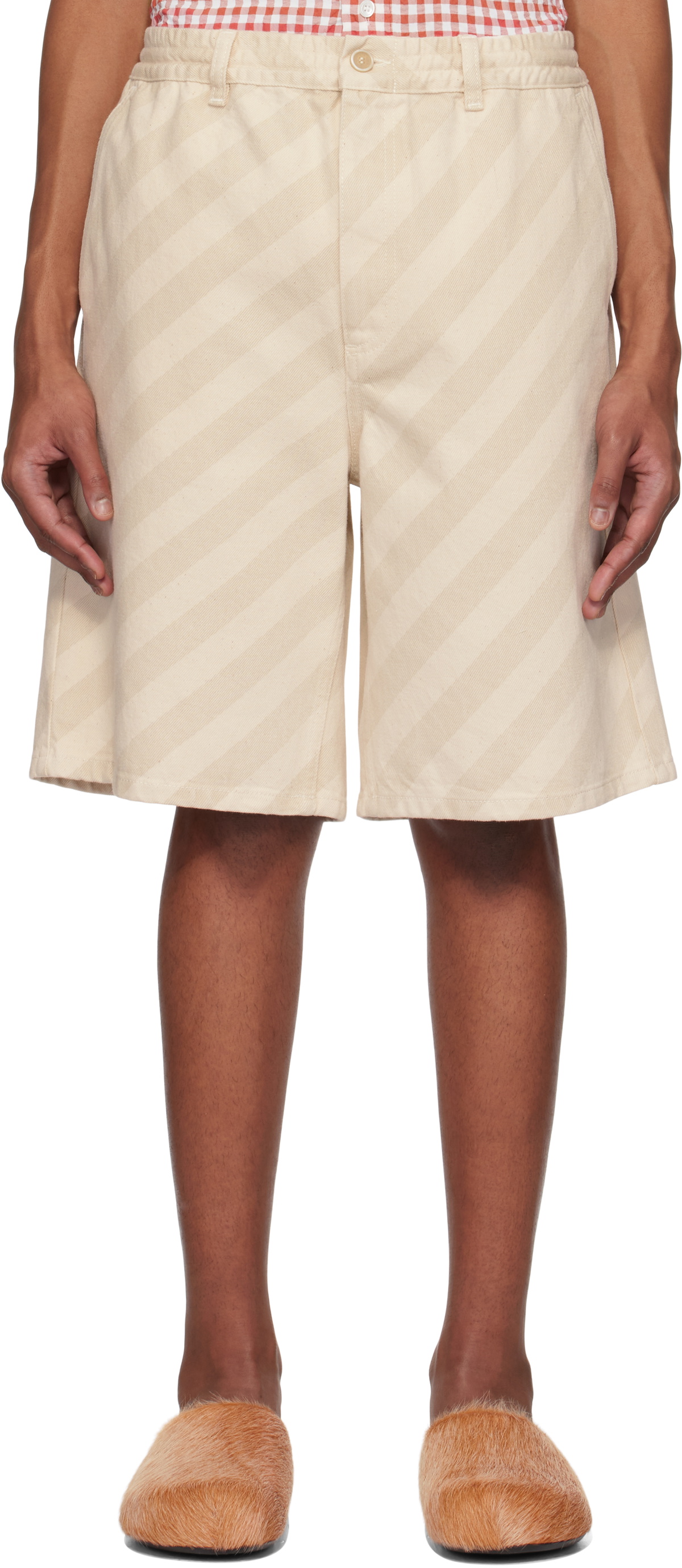 Marni Beige Striped Denim Shorts Marni