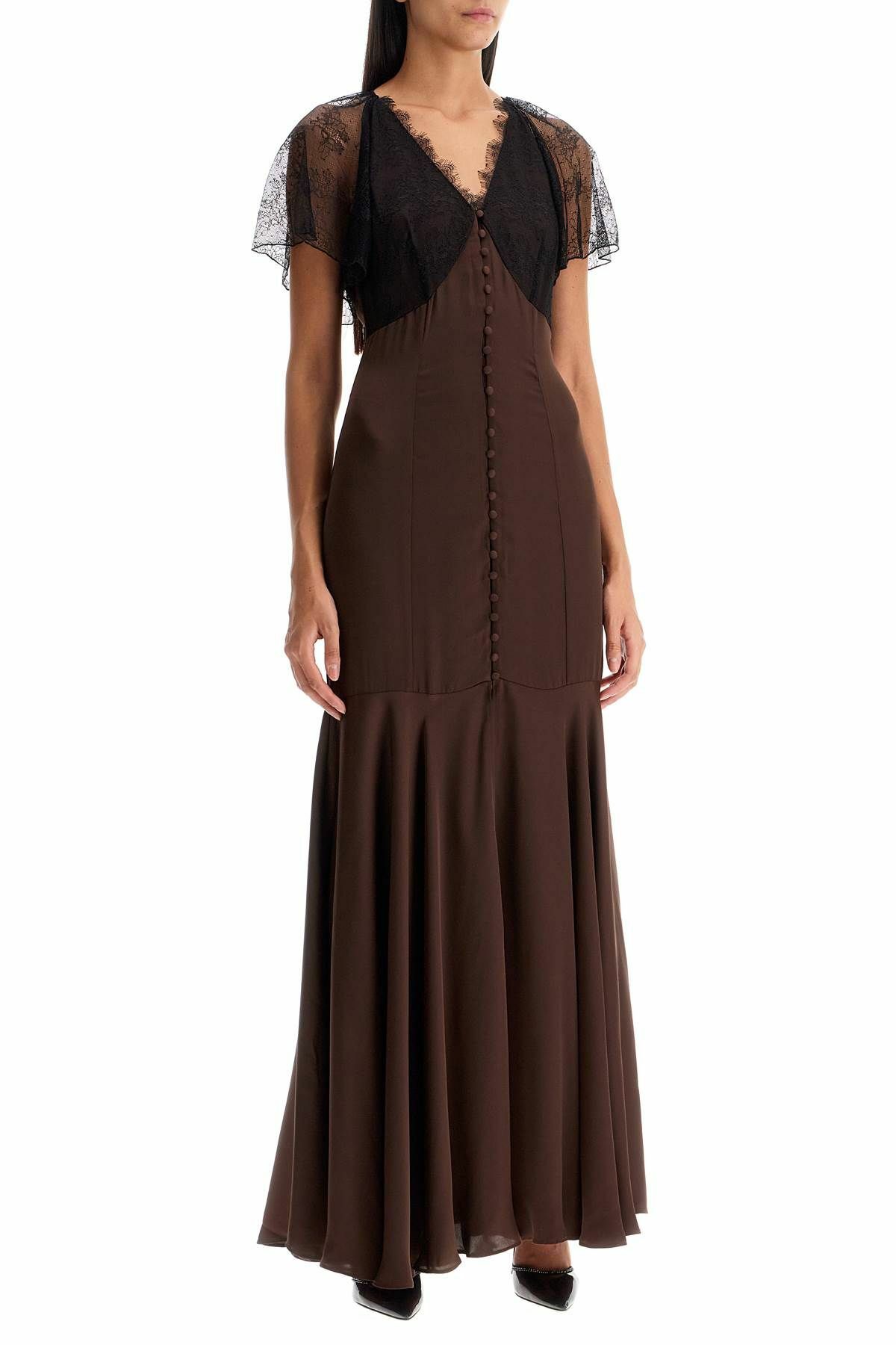 ROTATE long satin and lace dress Brown ROTATE Birger Christensen