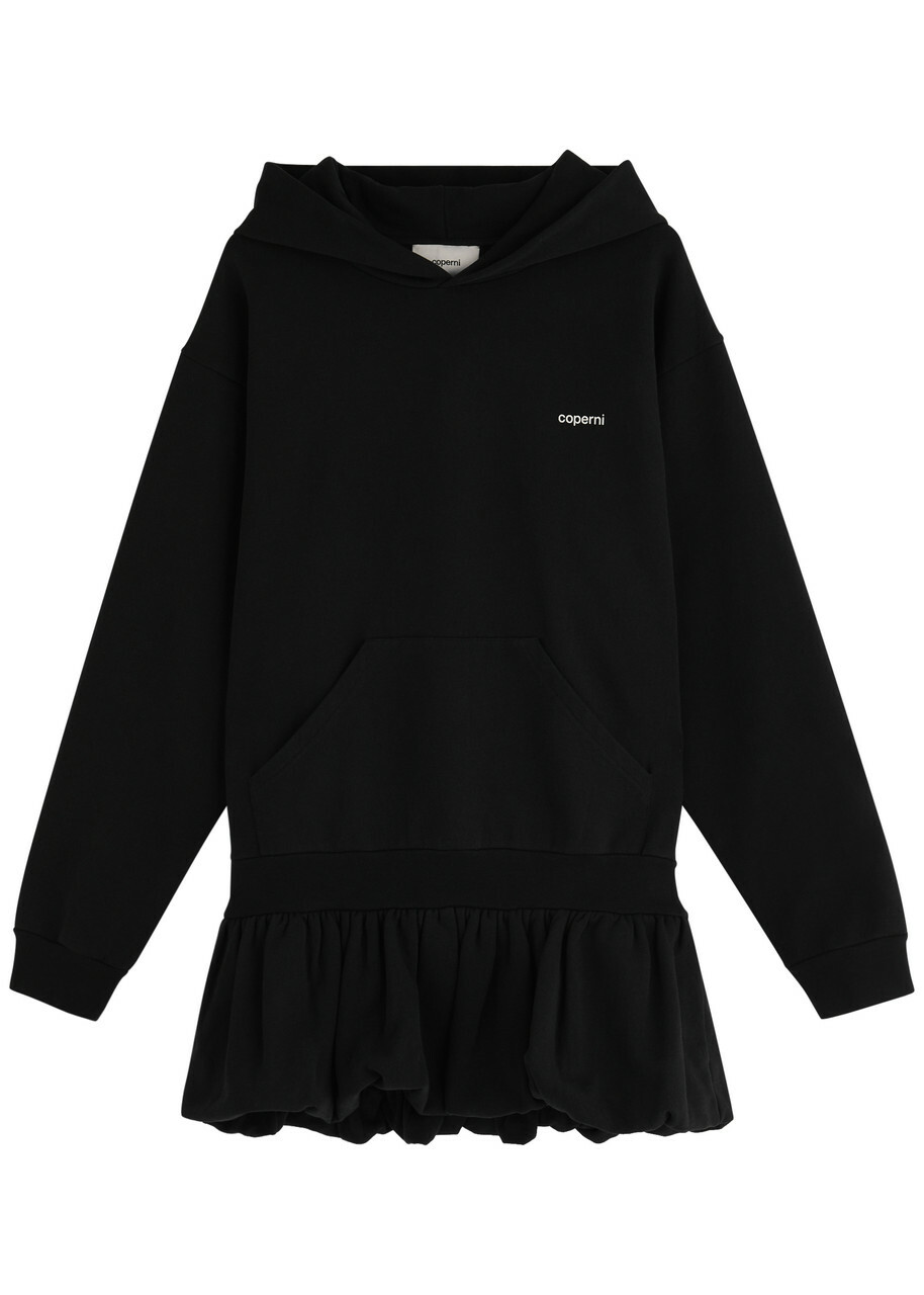 Coperni Basque Logo Hooded Cotton Mini Dress Black Coperni
