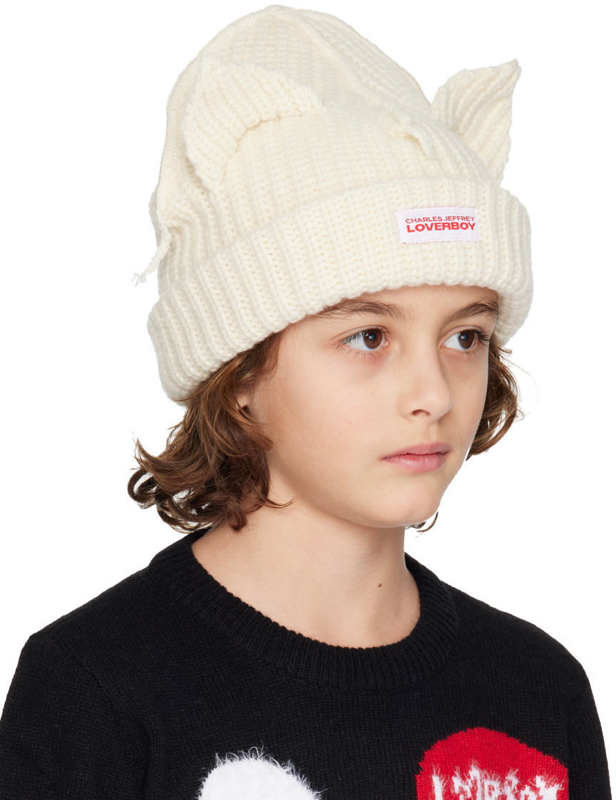 Charles Jeffrey LOVERBOY Kids Off-White Chunky Ears Beanie Charles ...