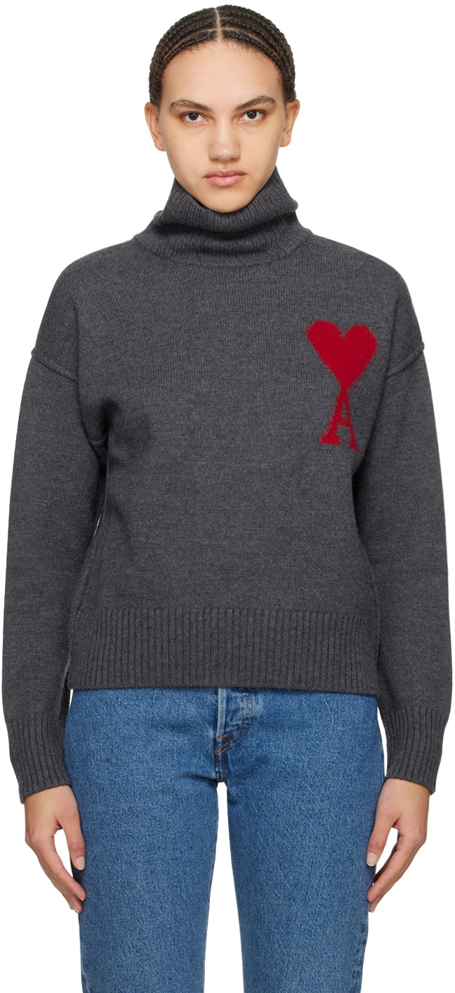 AMI Paris Gray Ami de Cœur Turtleneck AMI