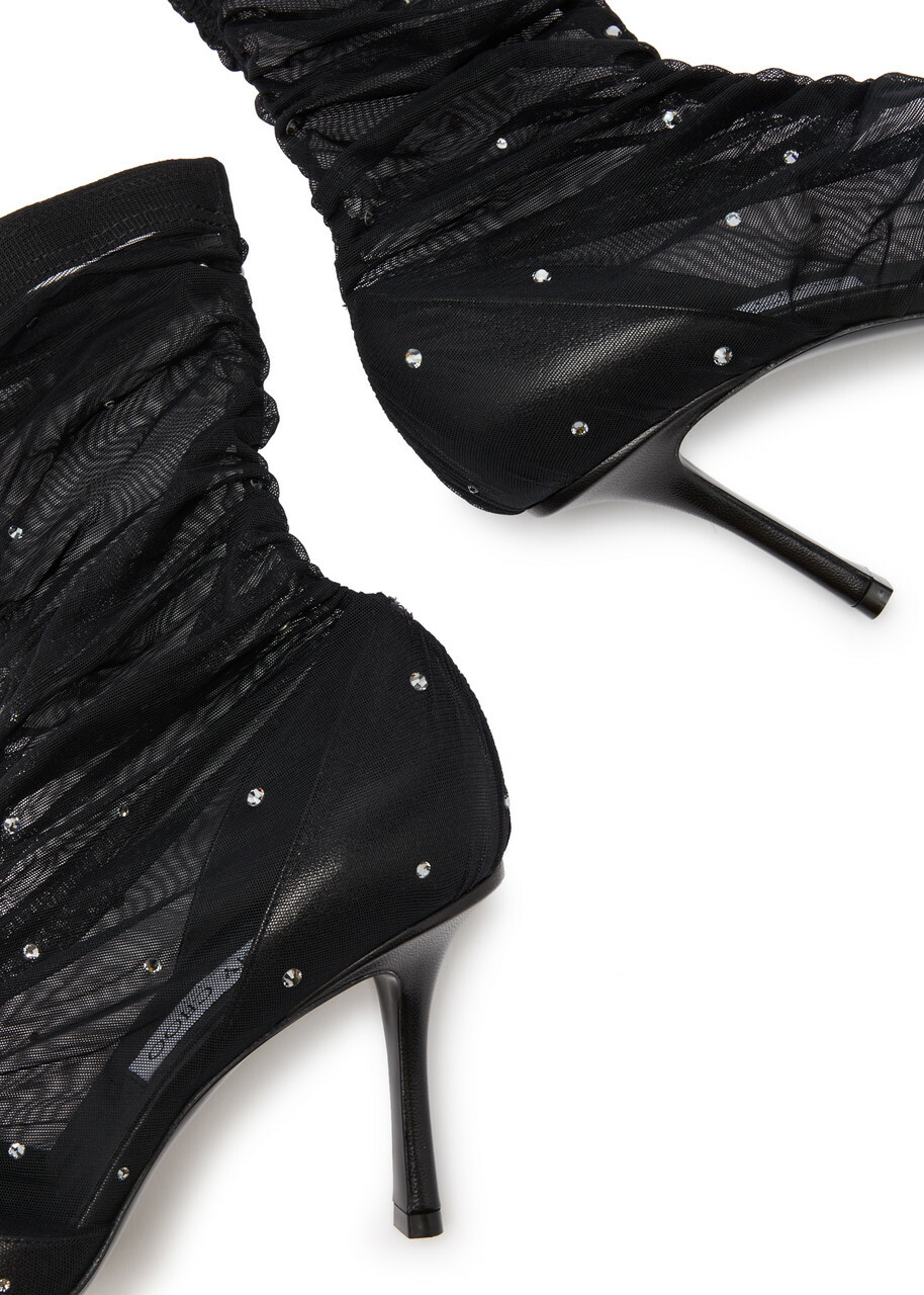Jimmy Choo Lotta 85 Embellished Mesh Sock Boots Black Jimmy Choo