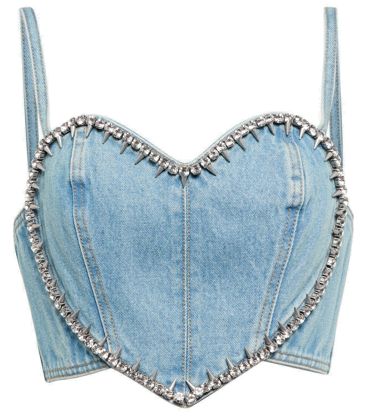 Area - Crystal-embellished denim crop top AREA