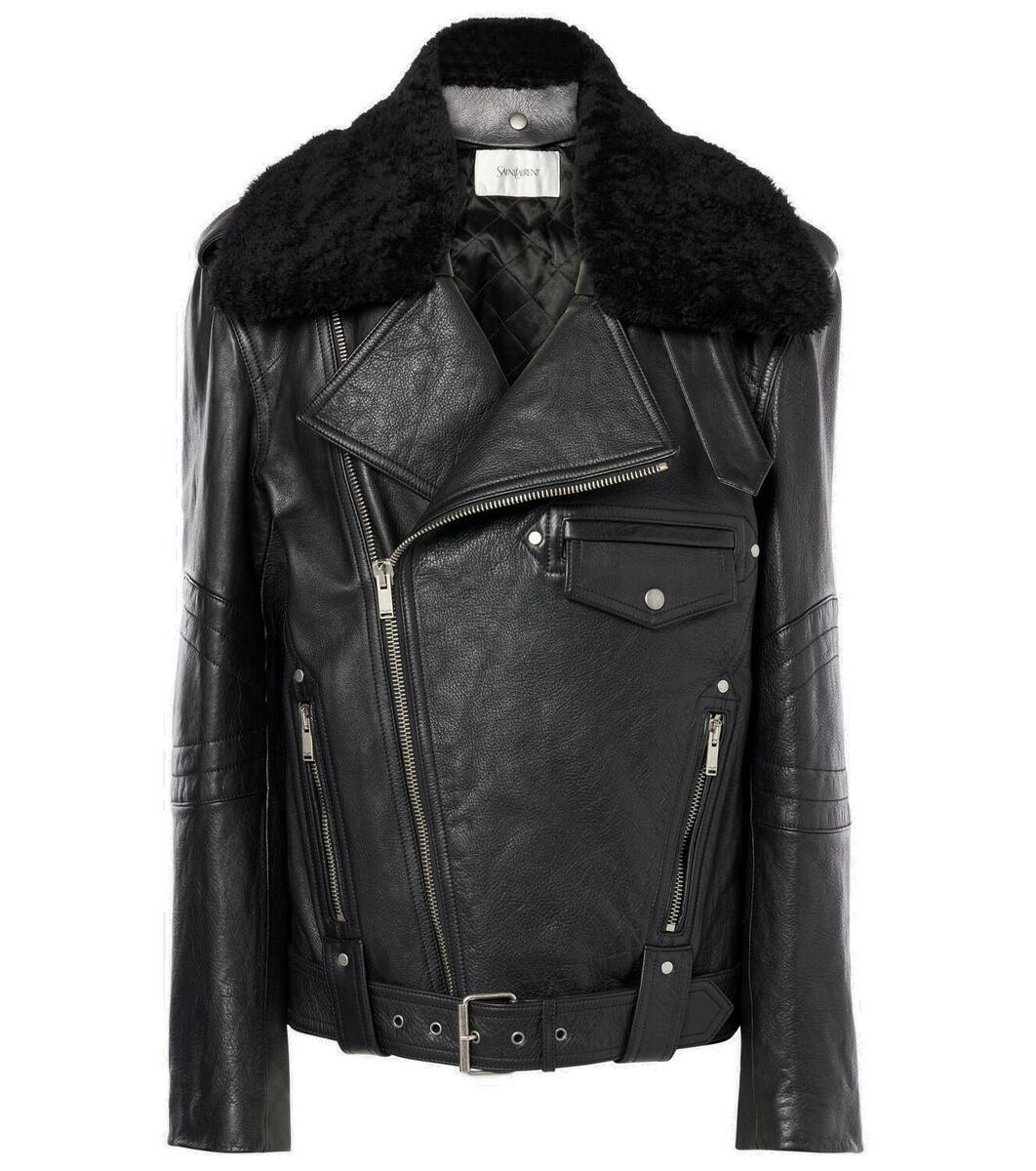 Saint Laurent Shearling-trimmed leather jacket Saint Laurent