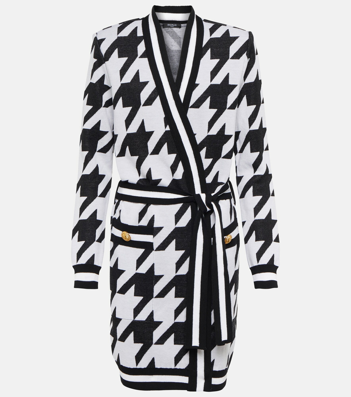 Balmain - Houndstooth wool and linen-blend cardigan Balmain