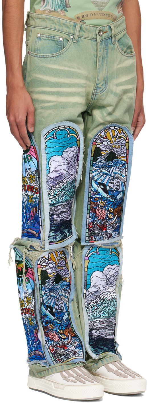 Who Decides War SSENSE Exclusive Green Sandy Lane Fusion Jeans WHO ...