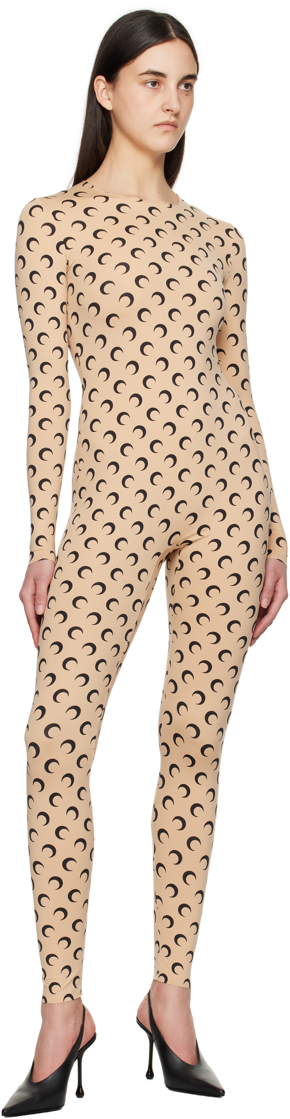Marine Serre Beige Recycled Jersey Moon Catsuit Marine Serre