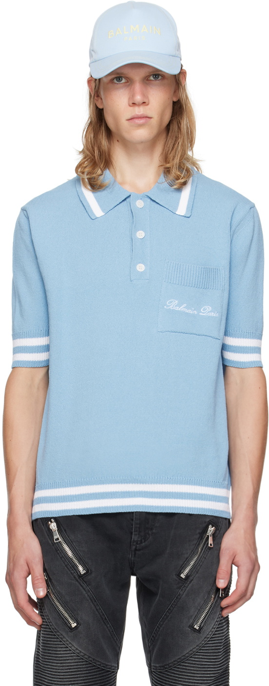 Balmain Blue Signature Embroidery Polo Balmain