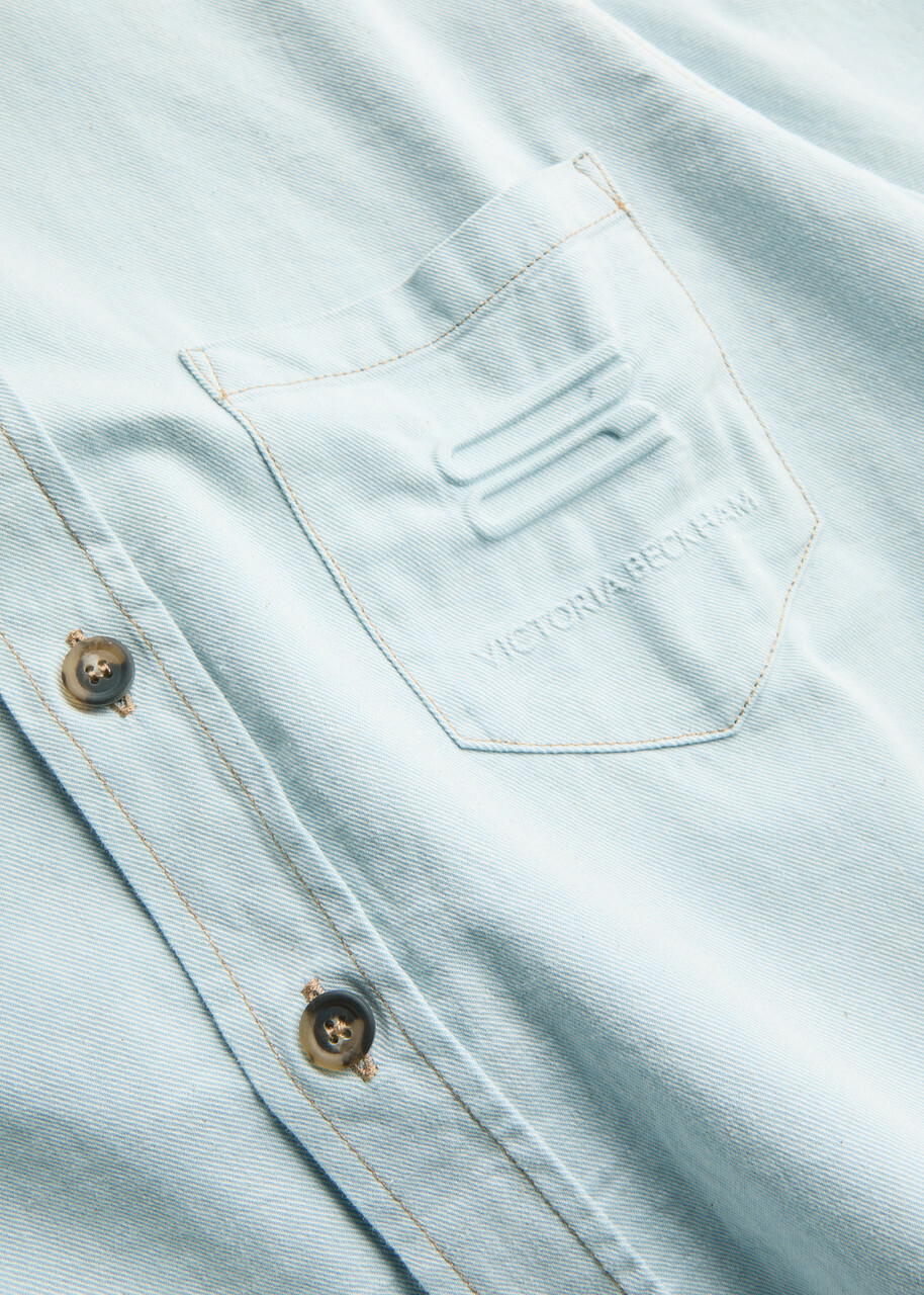 Victoria Beckham Logo Denim Shirt Light Blue Victoria Beckham