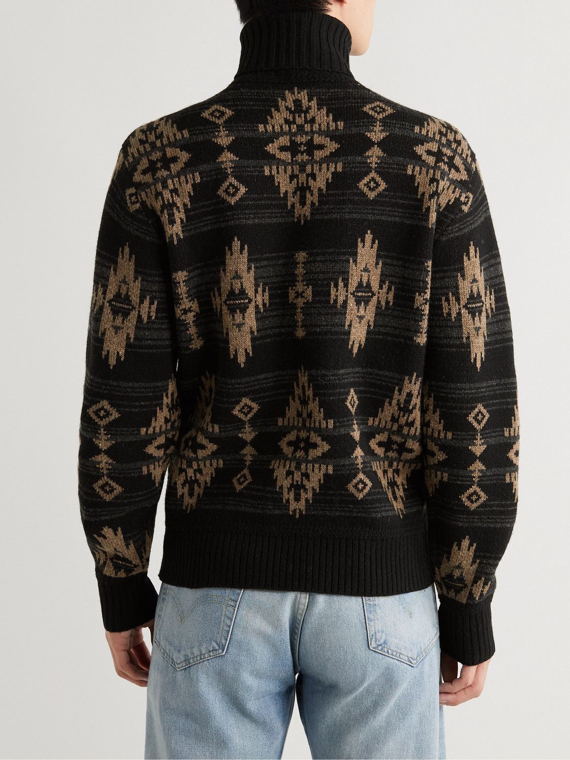 RRL - Wool and Linen-Blend Jacquard Rollneck Sweater - Black RRL