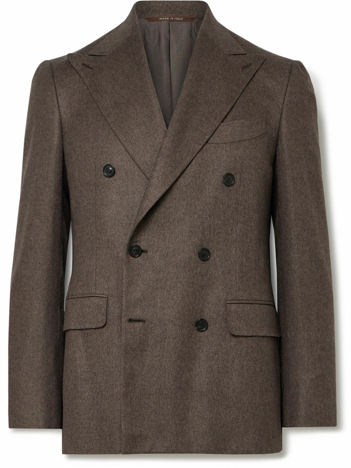 Canali - Double-Breasted Brushed Cashmere and Silk-Blend Twill Blazer ...