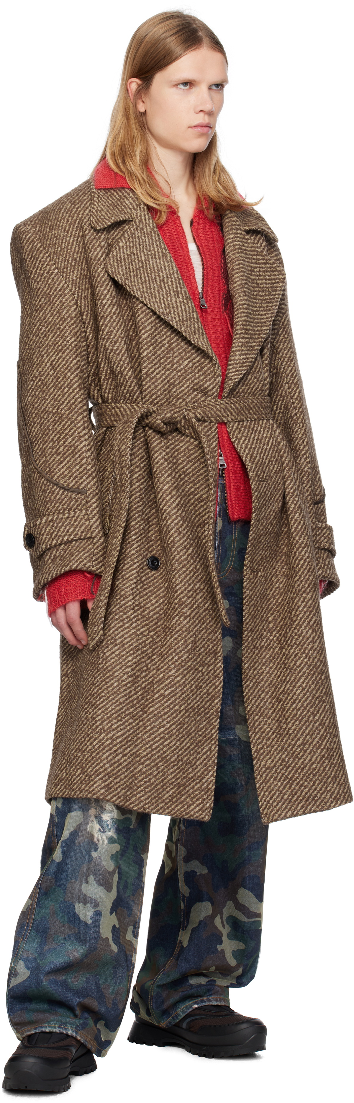 Andersson Bell Brown Rovy Double-Breasted Herringbone Trench Coat Andersson Bell