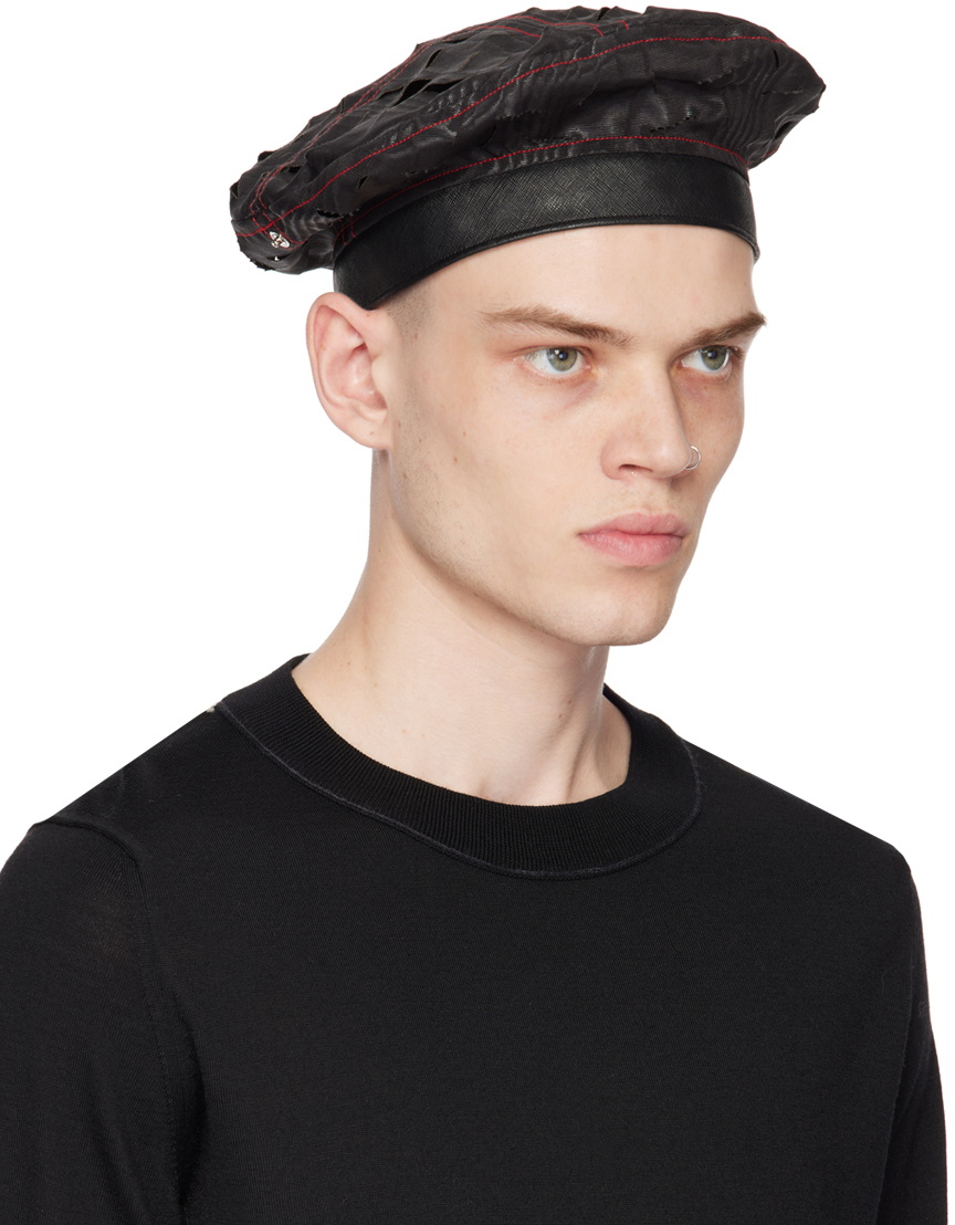 Juntae Kim Black Slashed Beret Juntae Kim