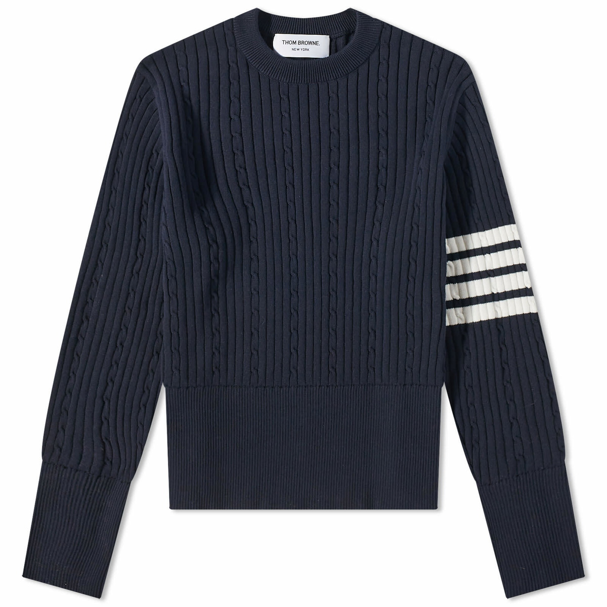 Thom Browne Men's Engineered Stripe Cable Knit in Navy Thom Browne