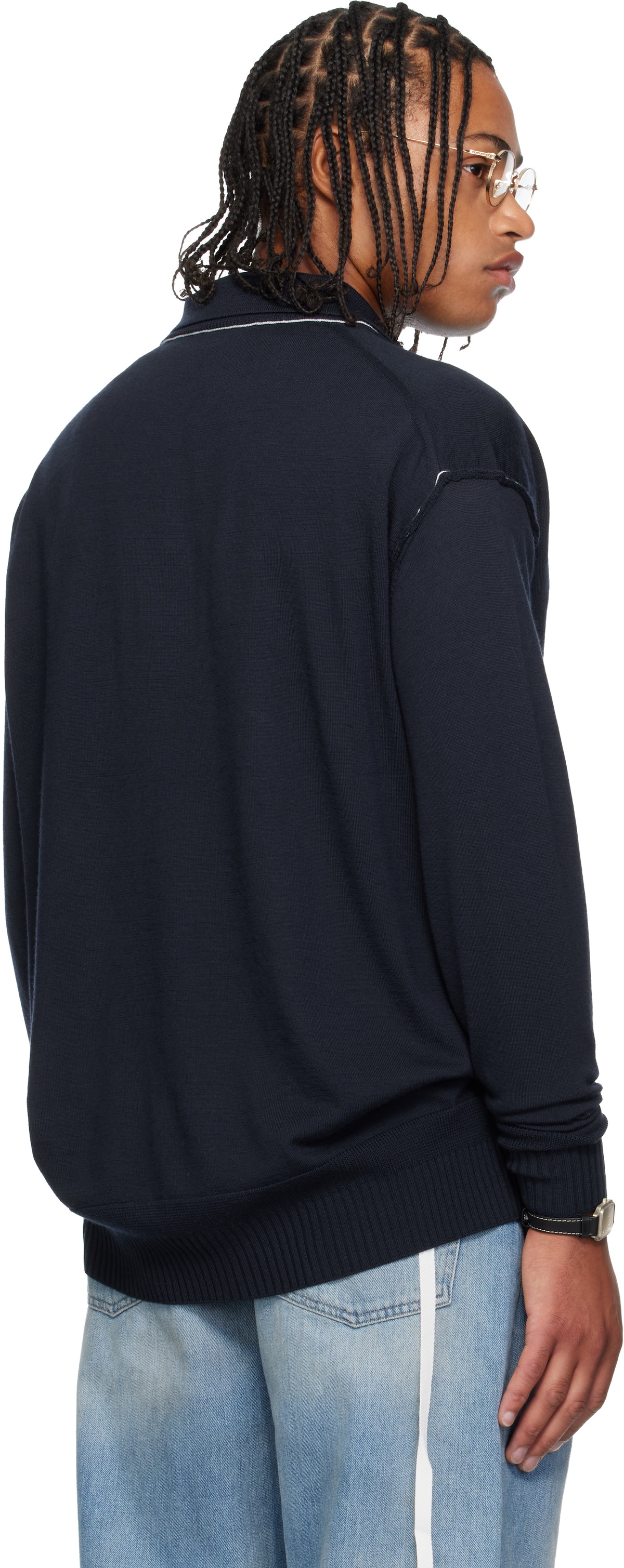 Sonia Carrasco Navy Knit Double Collar Polo