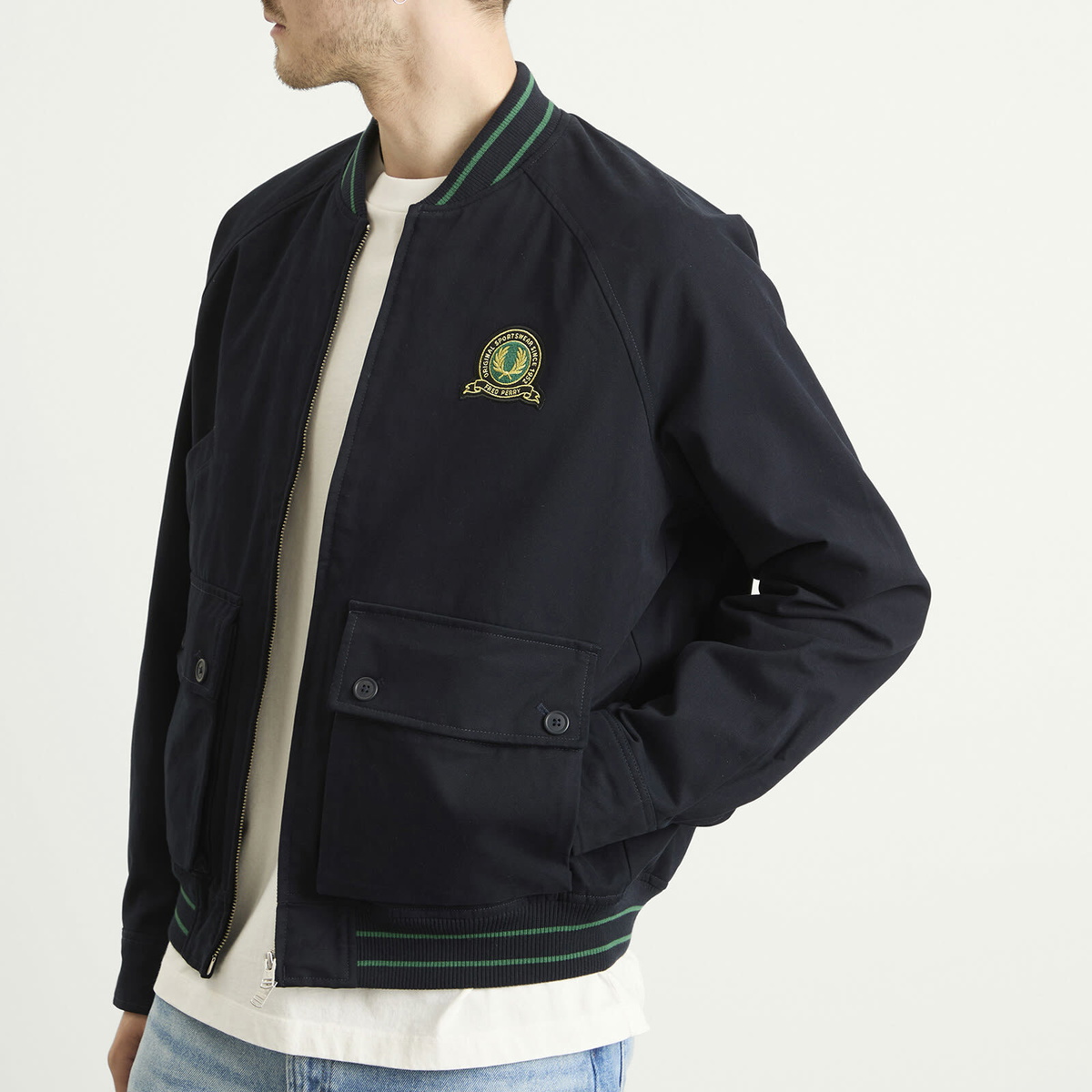 Fred Perry Men's Tennis Badge Bomber Jacket in Navy Fred Perry