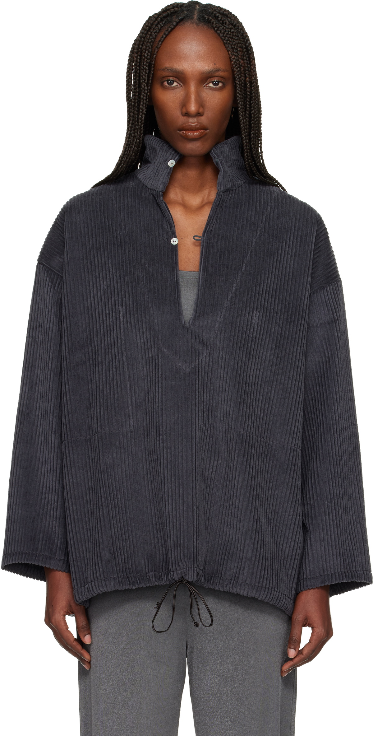 BAMBOU ROGER KWONG Gray Wide Cotton Corduroy Vareuse Turtleneck