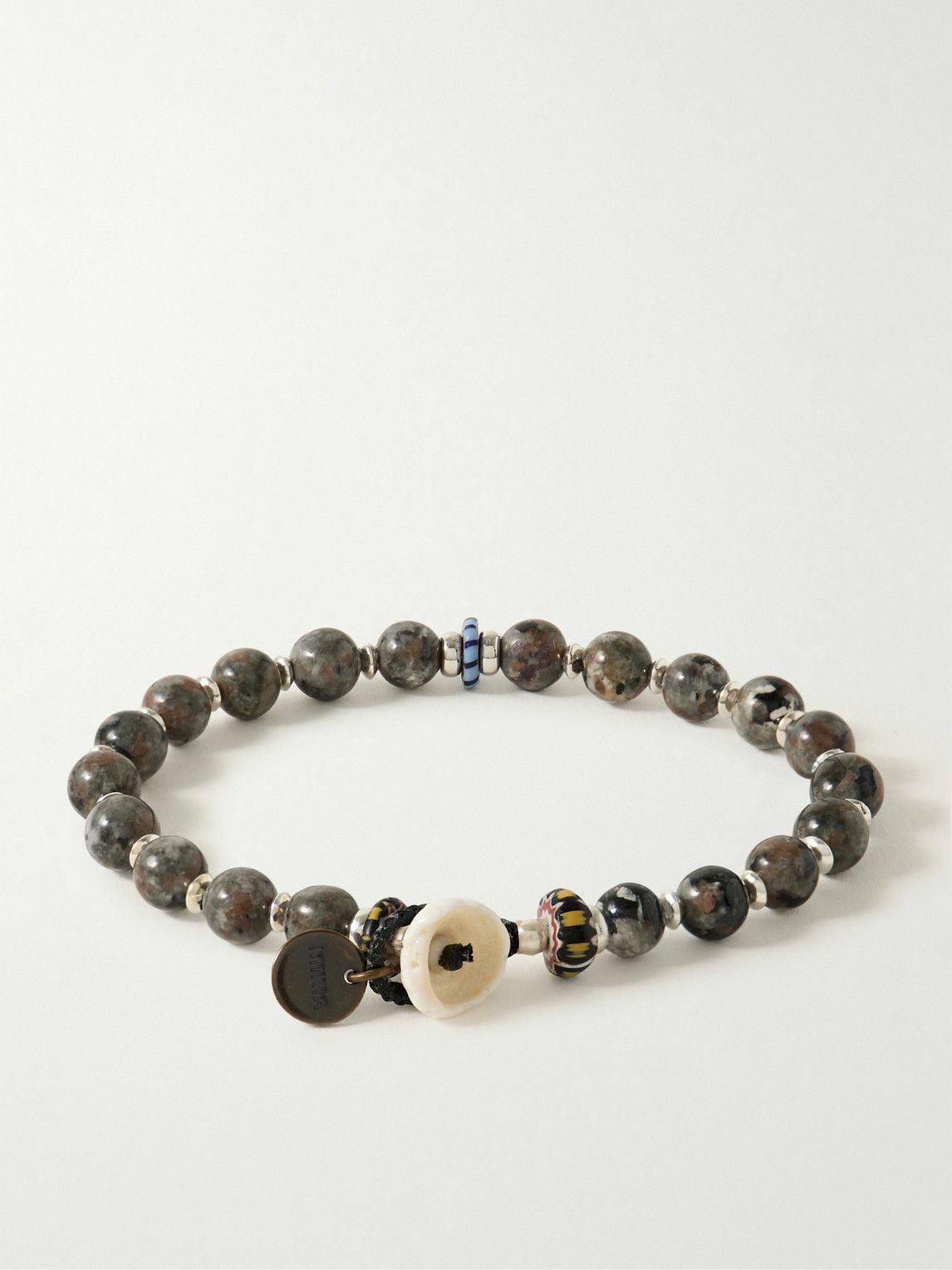 Mikia - Silver, Yooperlite and Shell Beaded Bracelet - Gray Mikia
