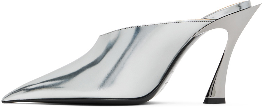 Mugler Silver Metallic Leather Fang 95 Mules Mugler