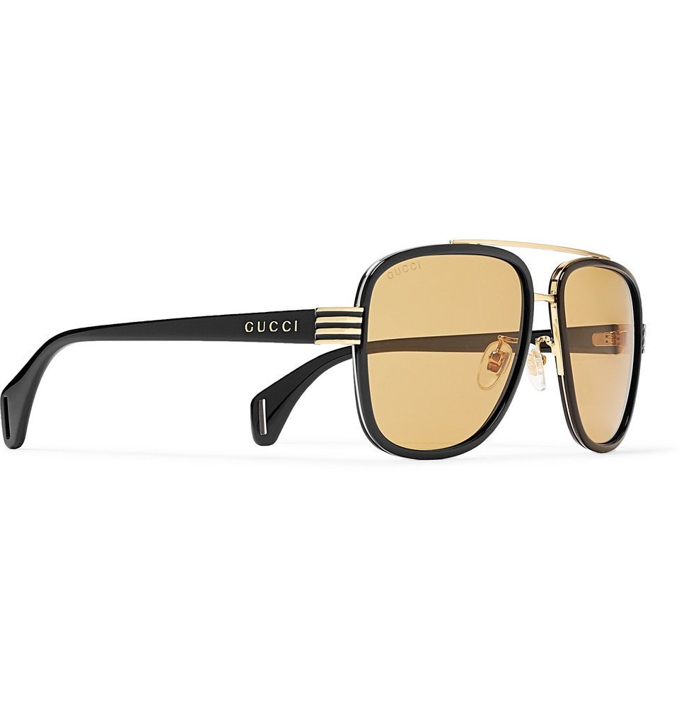 Gucci - Aviator-Style Gold-Tone and Acetate Sunglasses - Black Gucci