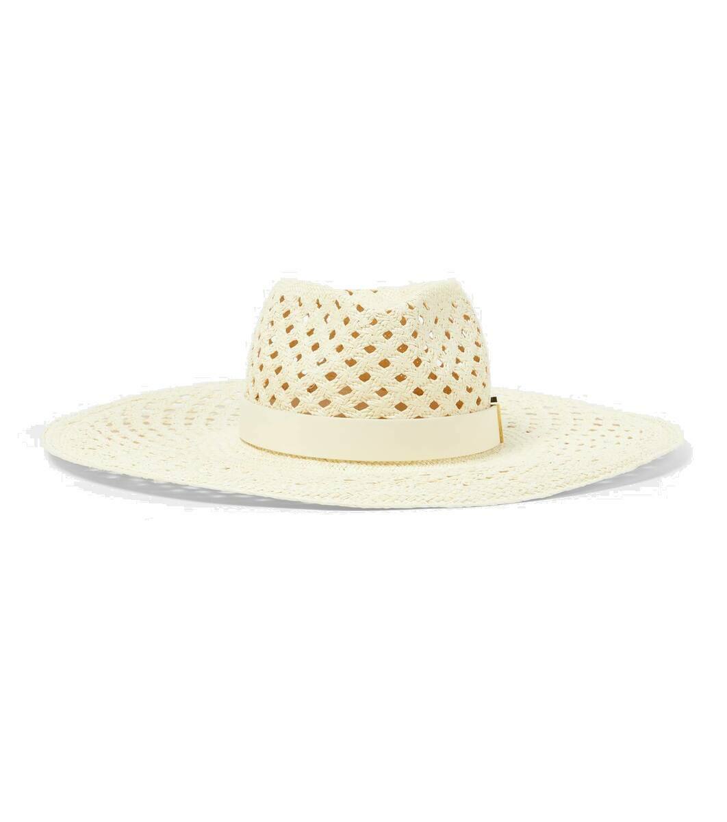 Valentino Leather-trimmed raffia sun hat Valentino