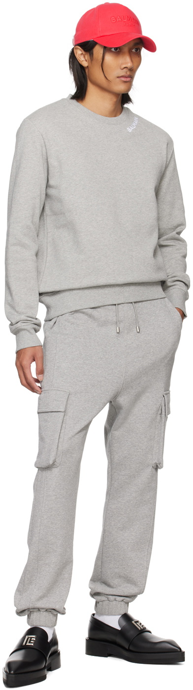 Balmain Gray Embroidered Sweatshirt Balmain