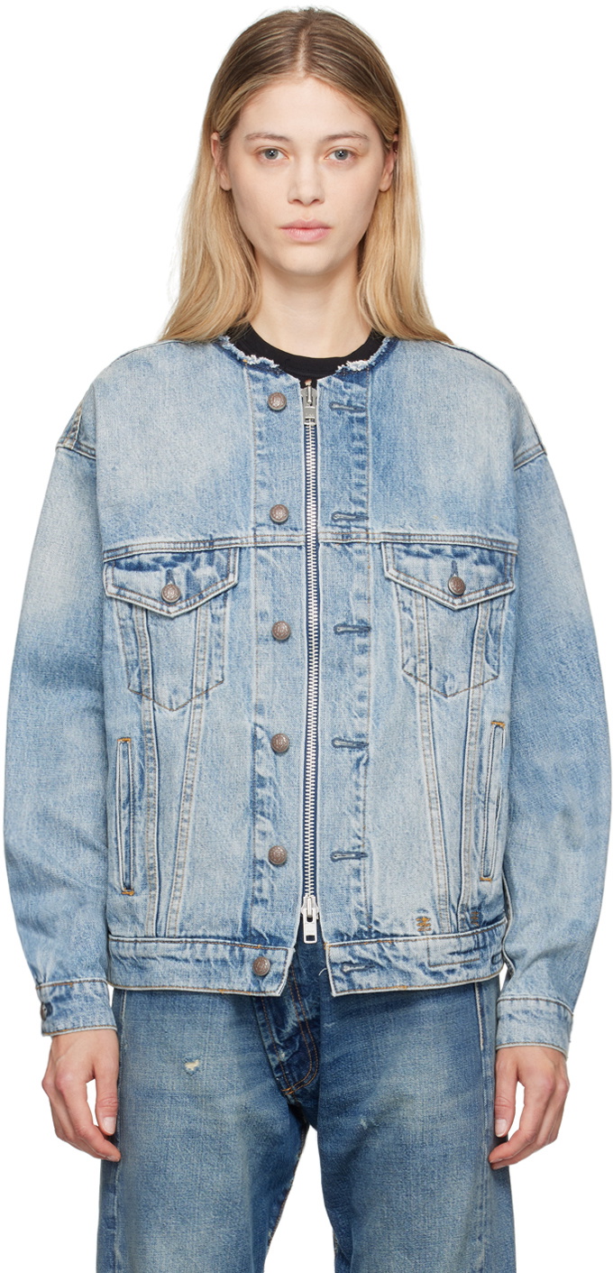 R13 Blue Collarless Denim Jacket R13