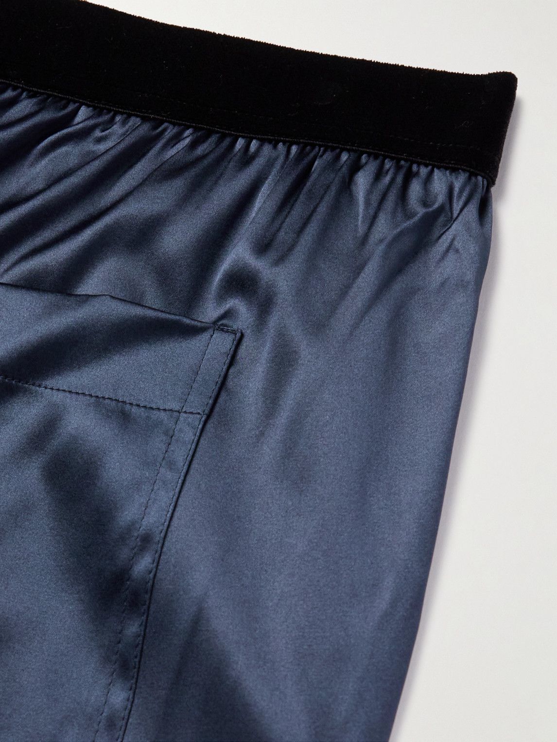 Tom Ford Velvet Trimmed Stretch Silk Satin Pyjama Trousers Blue Tom