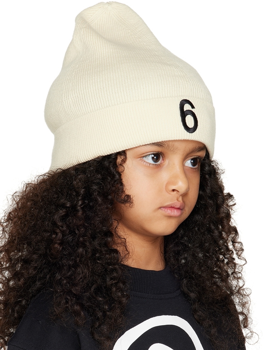 MM6 Maison Margiela Kids Off-White '6' Beanie MM6 Maison Margiela