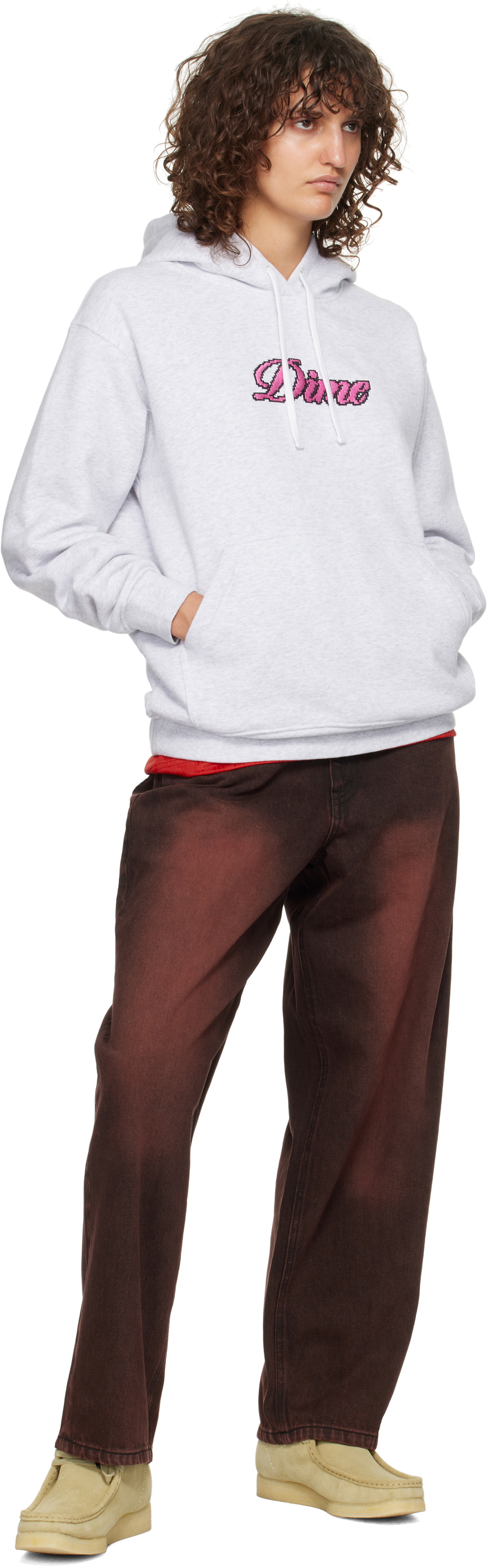 Dime Gray Pixel Cursive Hoodie Dime