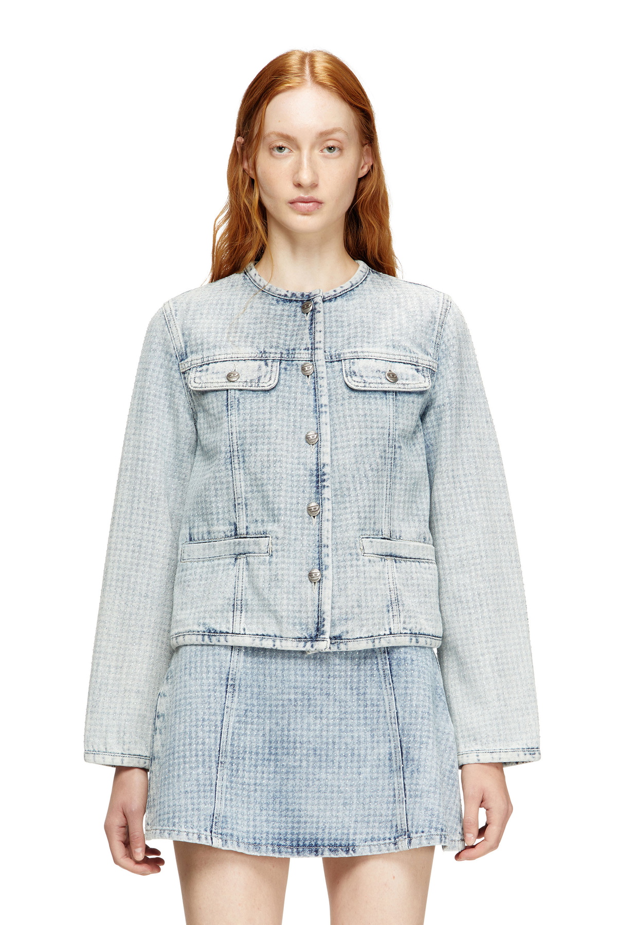 Diesel Jacket in graphic denim with crystals - Denim Jackets Womens in ...