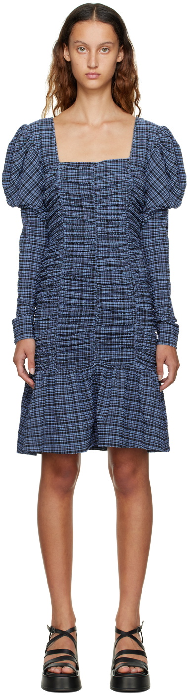 GANNI Black & Blue Checked Minidress GANNI